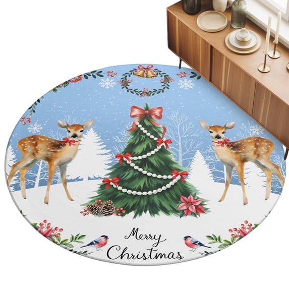 6ft Round Rug Blue Christmas Area Rugs for Living Room Bedroom Washable ...