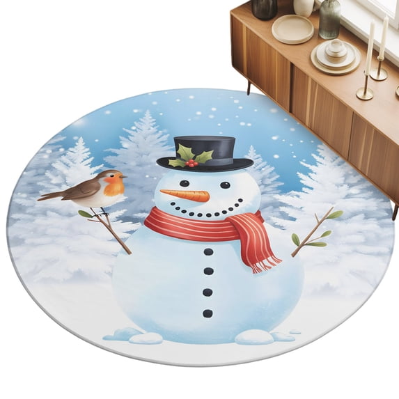 6ft Round Rug Blue Christmas Snowman Area Rugs for Living Room Bedroom ...