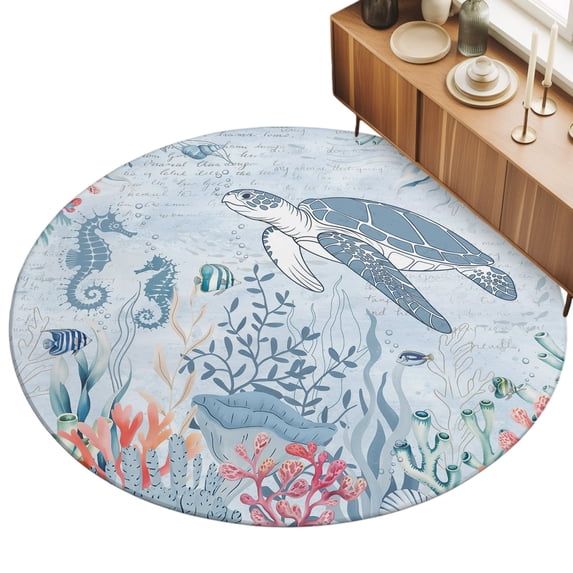 6ft Round Rug Blue Coastal Turtle Area Rugs for Living Room Bedroom ...