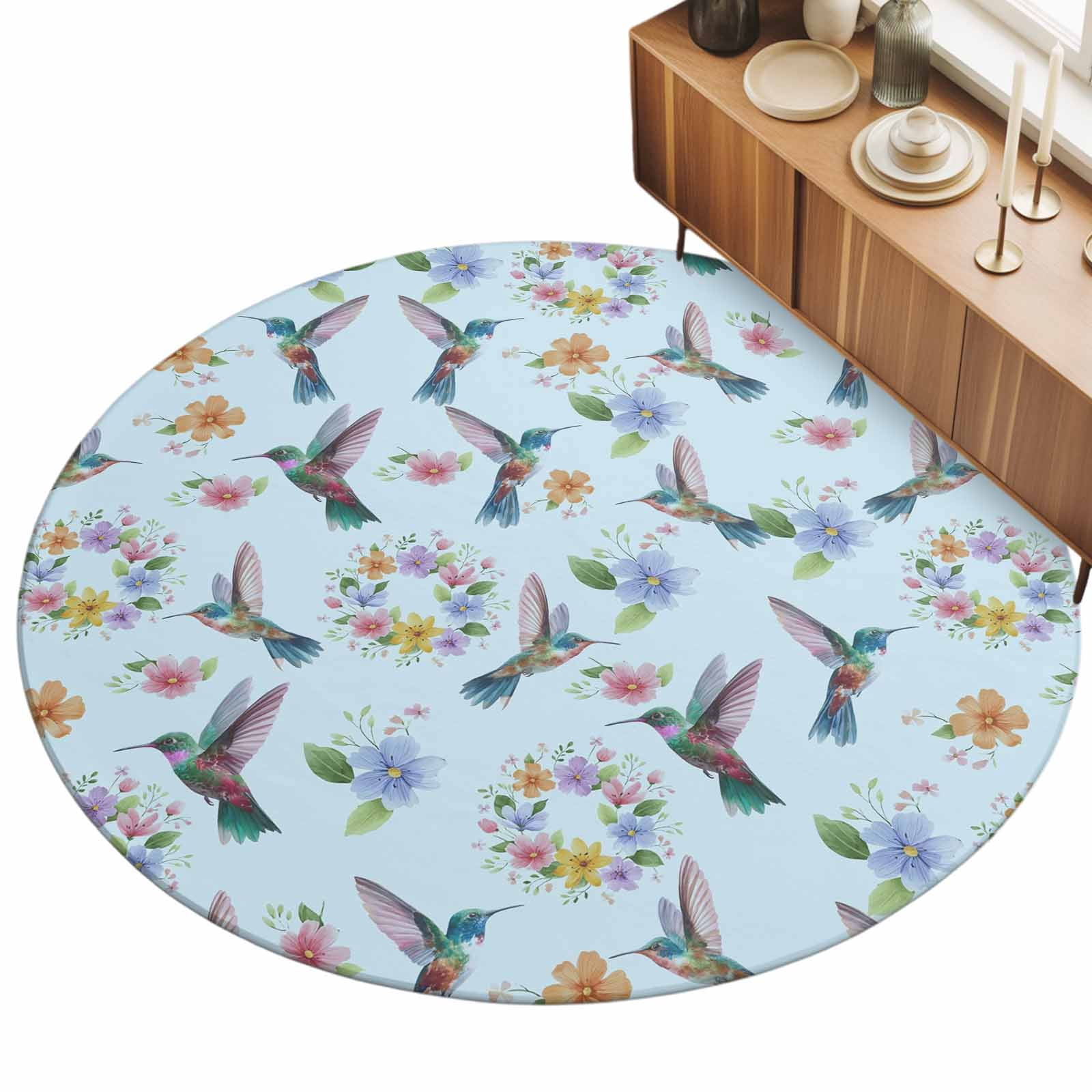 6ft Round Rug Blue Hummingbird Area Rugs for Living Room Bedroom ...