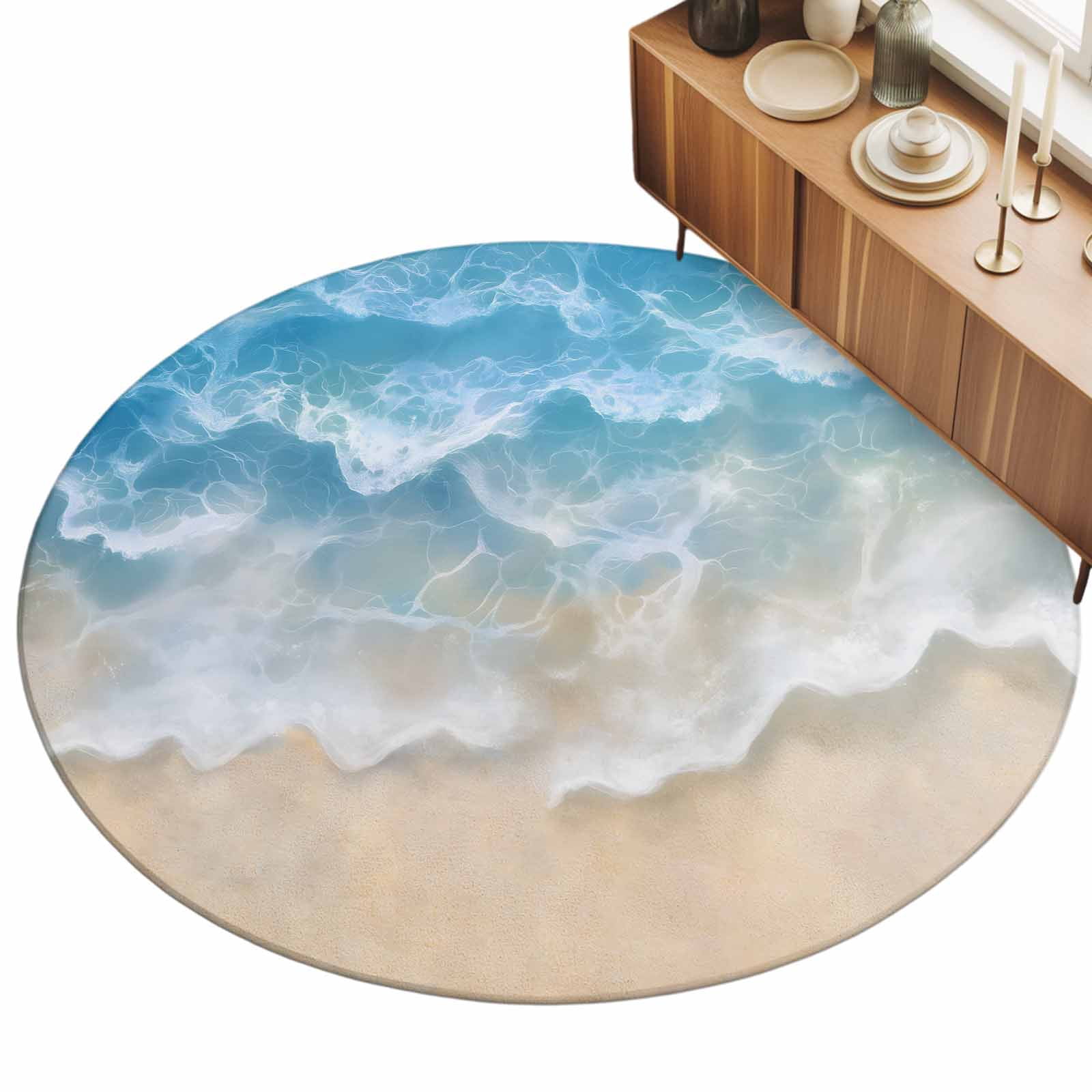 6ft Round Rug Blue Ocean Area Rugs for Living Room Bedroom Washable Non ...