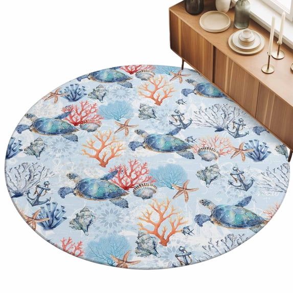 6ft Round Rug Blue Ocean Area Rugs for Living Room Bedroom Washable Non ...