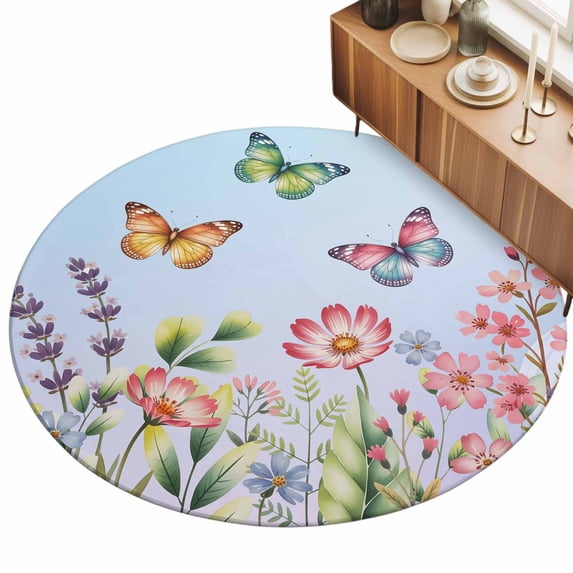 6ft Round Rug Blue Pink Flowers Area Rugs for Living Room Bedroom ...