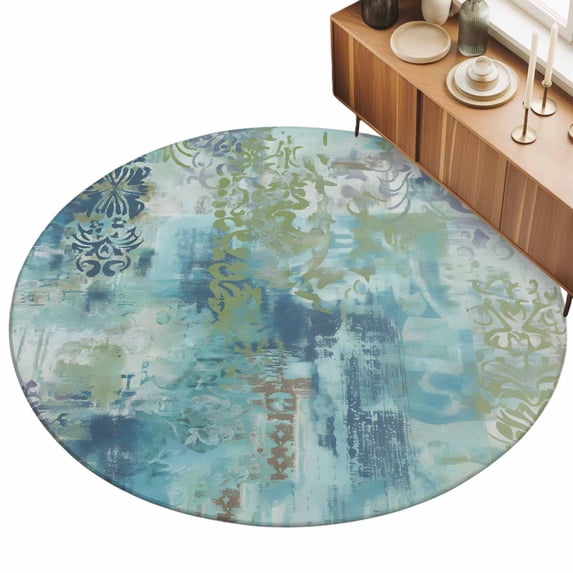 6ft Round Rug Blue Sage Green Boho Area Rugs for Living Room Bedroom ...
