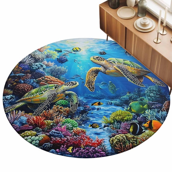 6ft Round Rug Blue Sea Turtle Ocean Area Rugs for Living Room Bedroom ...