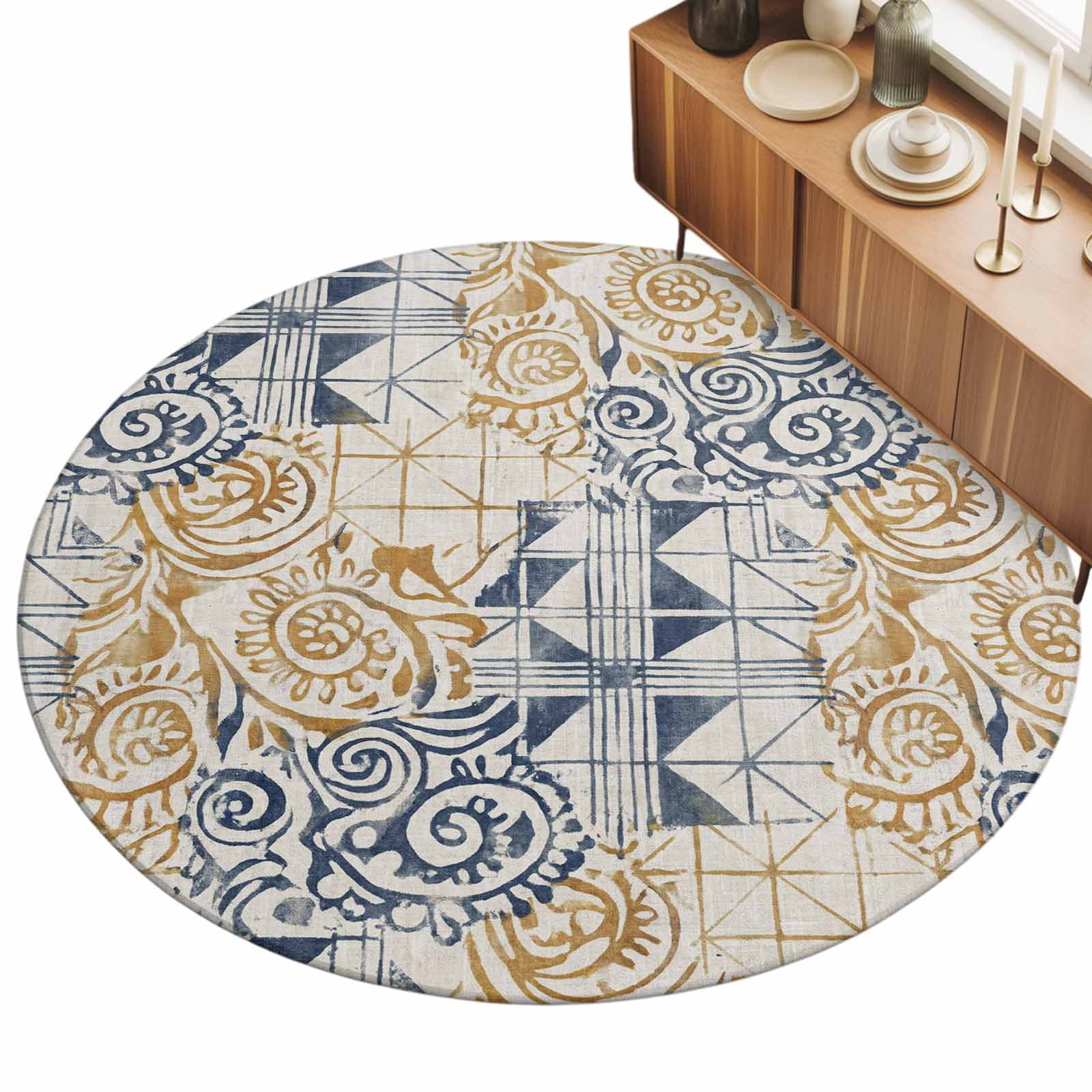 6ft Round Rug Blue Yellow Swirl Area Rugs for Living Room Bedroom ...