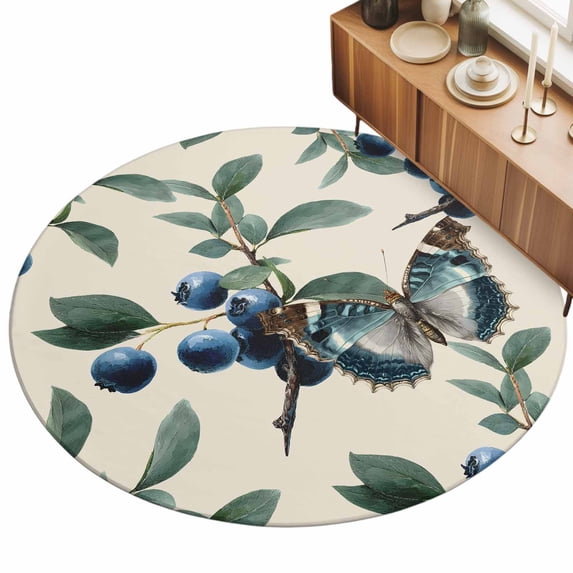 6ft Round Rug Blueberry Spring Leaves Area Rugs for Living Room Bedroom ...