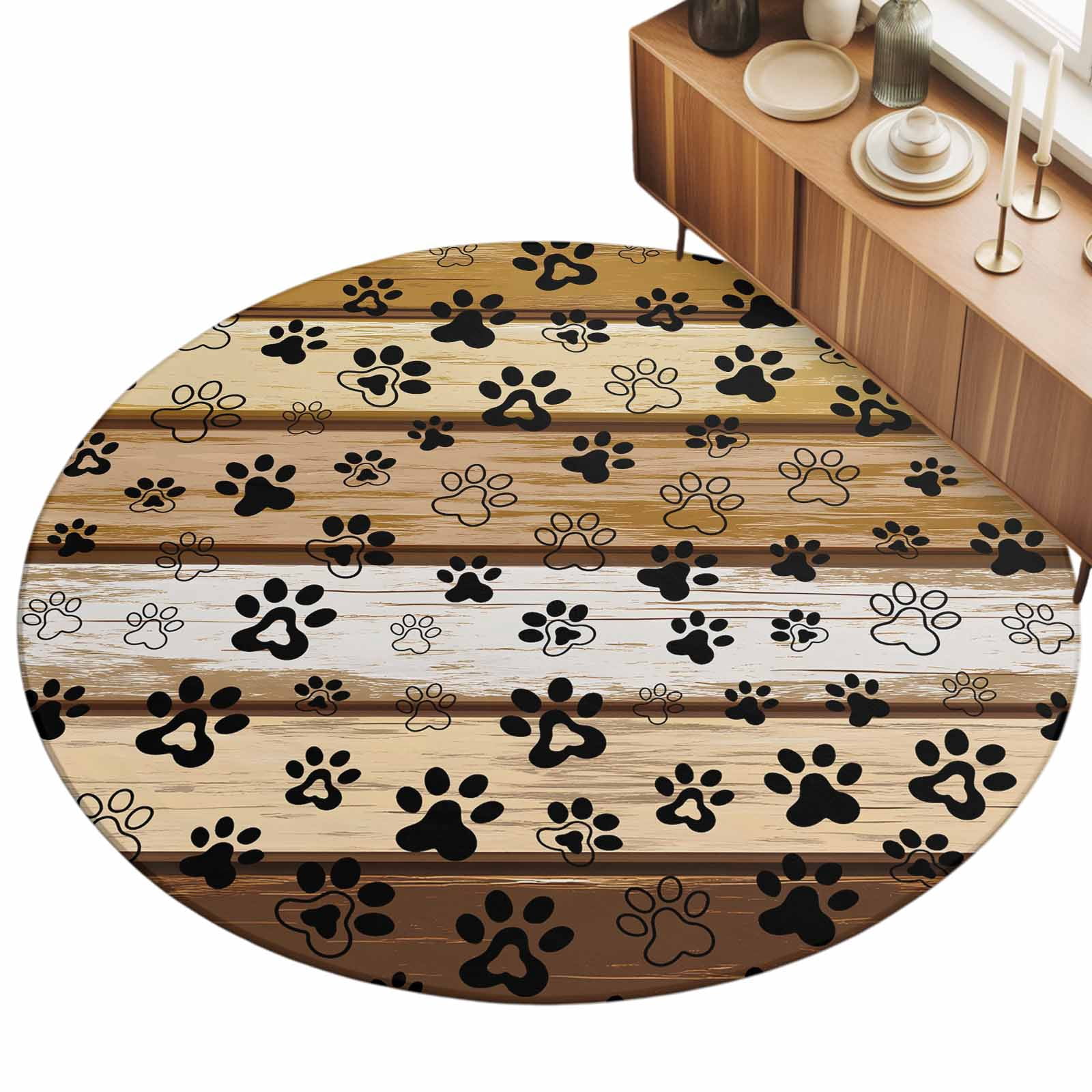 6ft Round Rug Brown Cat Paw Print Area Rugs for Living Room Bedroom ...