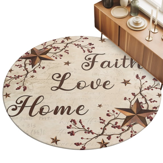 6ft Round Rug Brown Farmhouse Area Rugs for Living Room Bedroom ...