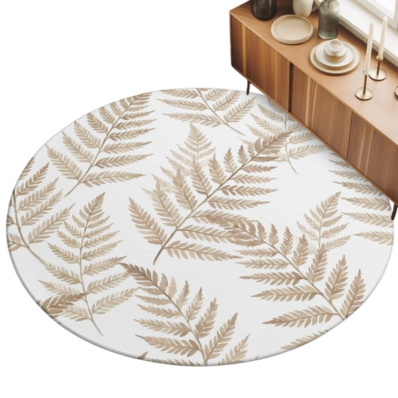 6ft Round Rug Brown Ferns Area Rugs for Living Room Bedroom Washable ...