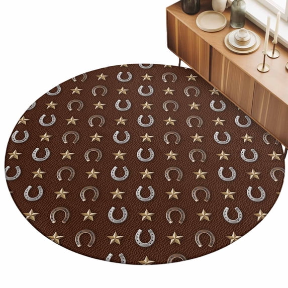6ft Round Rug Brown Horseshoe Area Rugs for Living Room Bedroom ...