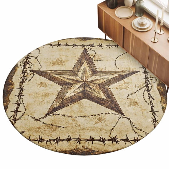 6ft Round Rug Brown Texas Star Country Area Rugs for Living Room ...