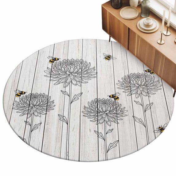 6ft Round Rug Bumble Bee Flowers Area Rugs for Living Room Bedroom ...