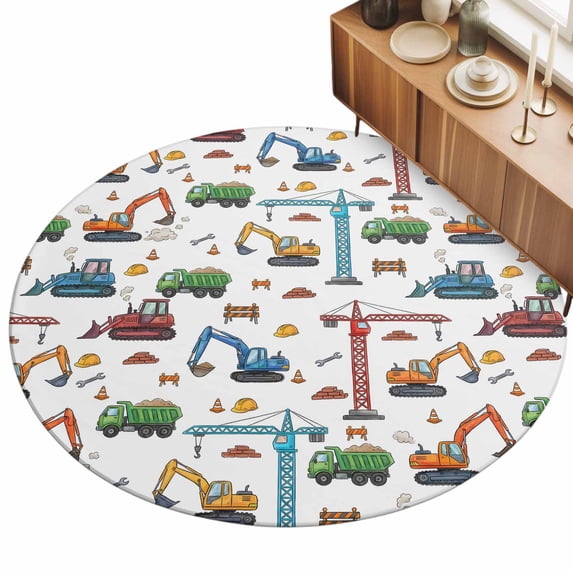 6ft Round Rug Cartoon Construction Vehicle Area Rugs for Living Room ...