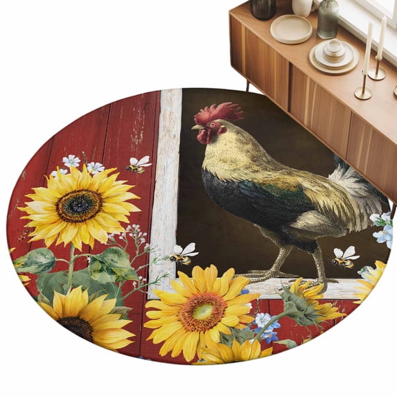 6ft Round Rug Chicken Sunflowers Area Rugs for Living Room Bedroom ...