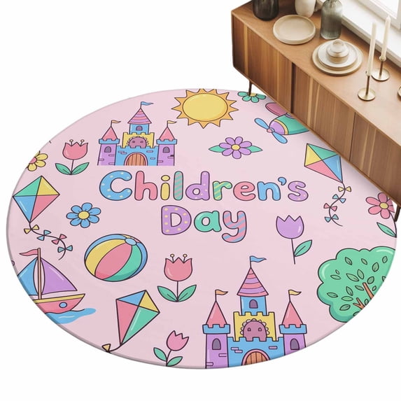6ft Round Rug Children's Day Area Rugs for Living Room Bedroom Washable ...