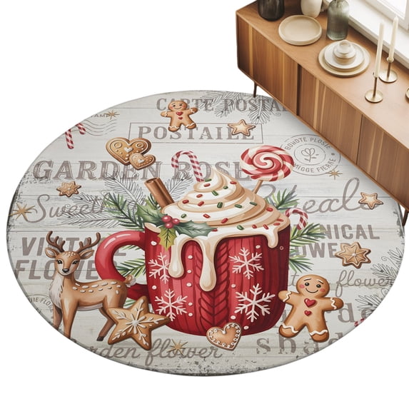 6ft Round Rug Christmas Area Rugs for Living Room Bedroom Washable Non ...