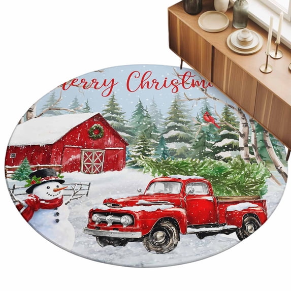 6ft Round Rug Christmas Area Rugs for Living Room Bedroom Washable Non ...