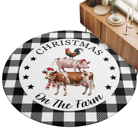 6ft Round Rug Christmas Area Rugs for Living Room Bedroom Washable Non ...