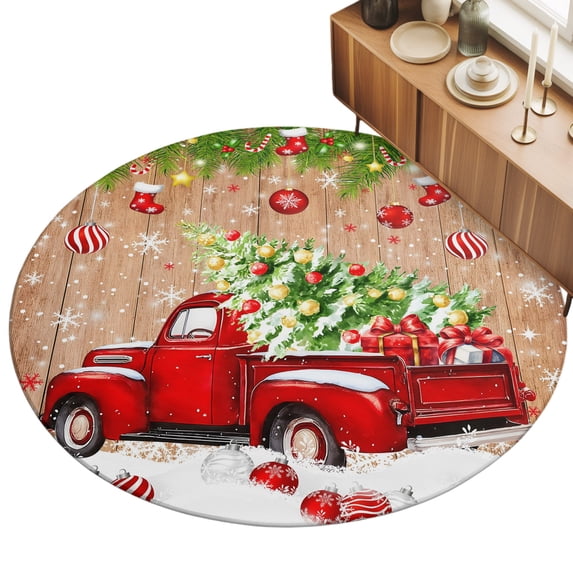 6ft Round Rug Christmas Area Rugs for Living Room Bedroom Washable Non ...