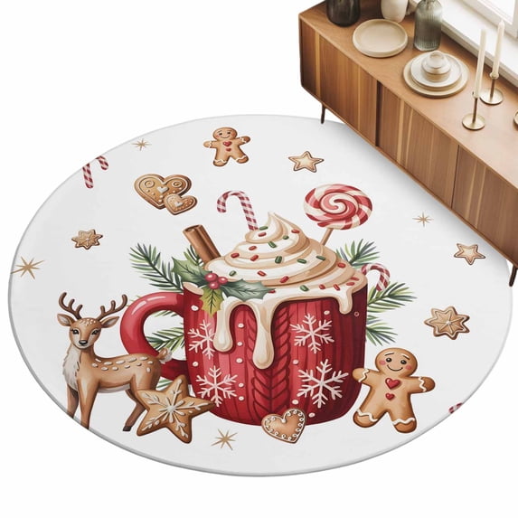 6ft Round Rug Christmas Area Rugs for Living Room Bedroom Washable Non ...