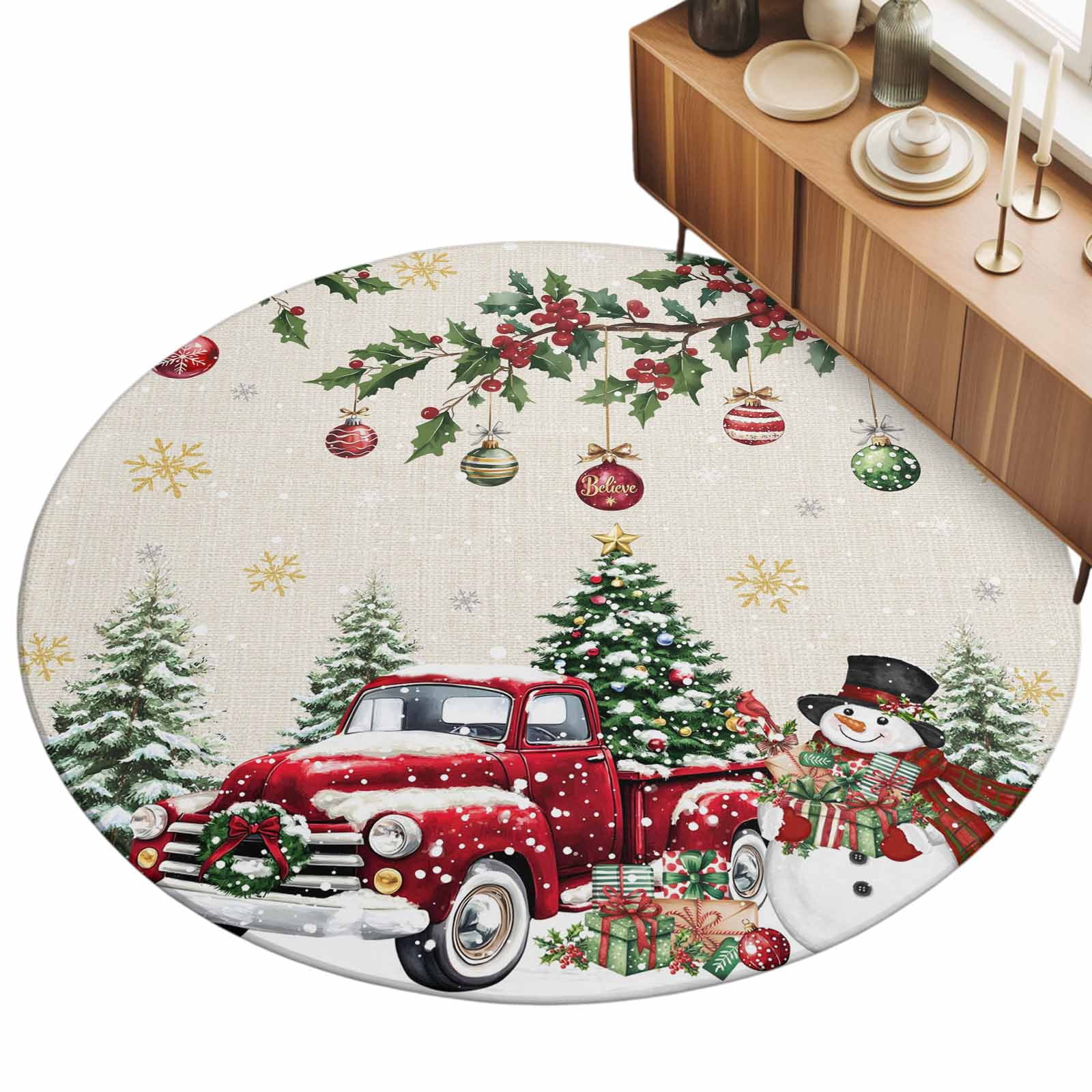 6ft Round Rug Christmas Area Rugs for Living Room Bedroom Washable Non ...
