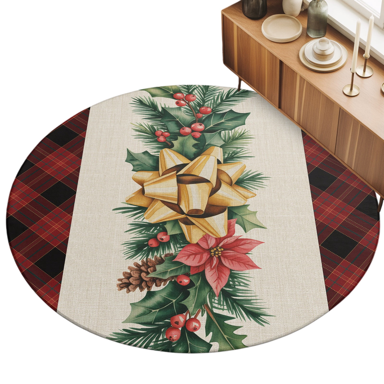 6ft Round Rug Christmas Poinsettia Area Rugs for Living Room Bedroom ...