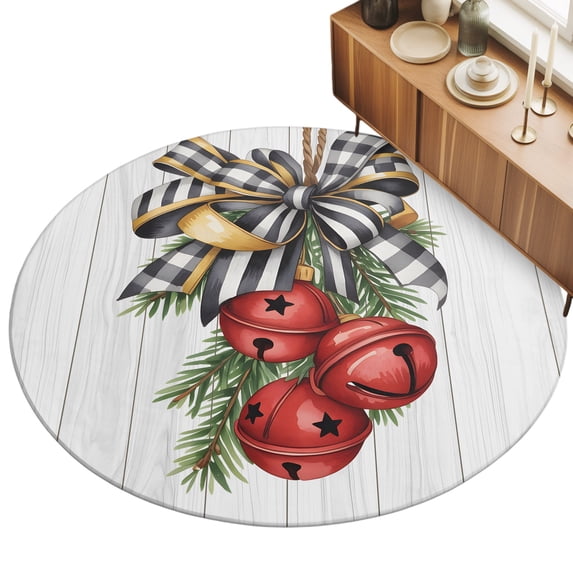 6ft Round Rug Christmas Red Bells Area Rugs for Living Room Bedroom ...