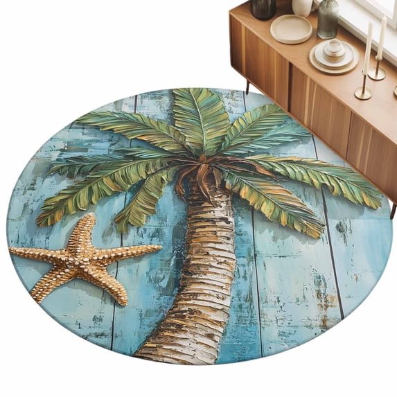 6ft Round Rug Coastal Beach Green Tree Area Rugs for Living Room ...