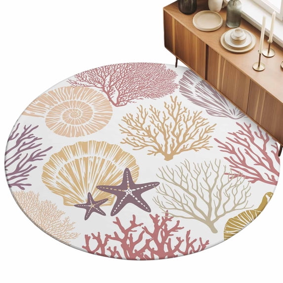 6ft Round Rug Coastal Coral Area Rugs for Living Room Bedroom Washable ...