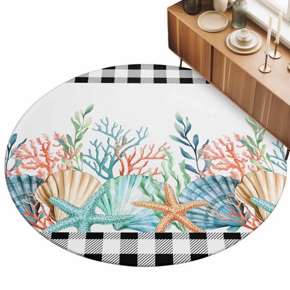 6ft Round Rug Coastal Corals Shells Area Rugs for Living Room Bedroom ...