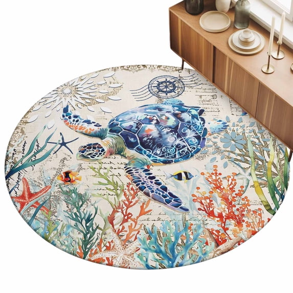 6ft Round Rug Coastal Sea Turtle Area Rugs for Living Room Bedroom ...