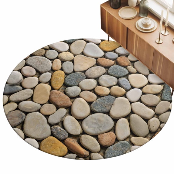 6ft Round Rug Cobblestones Area Rugs for Living Room Bedroom Washable ...