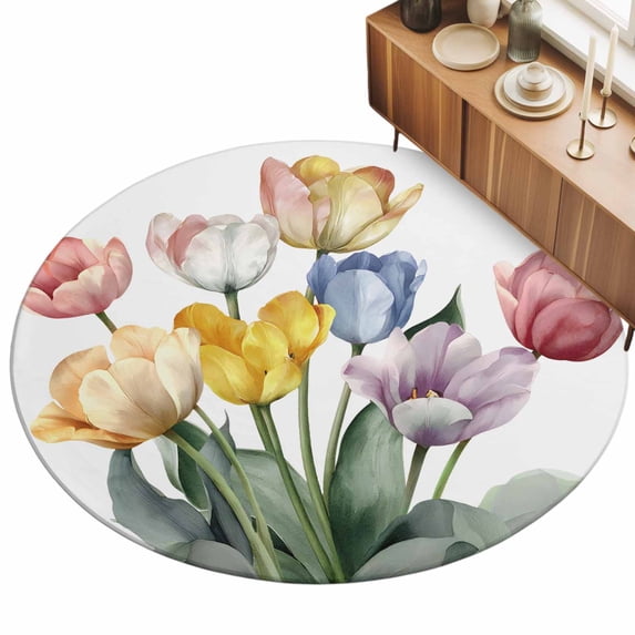 6ft Round Rug Colorful Tulips Floral Area Rugs for Living Room Bedroom ...