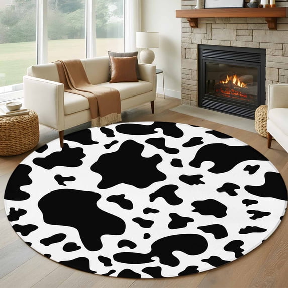 6ft Round Rug, Cow Print Non-Skid Rubber Backing Large Area Rugs ...