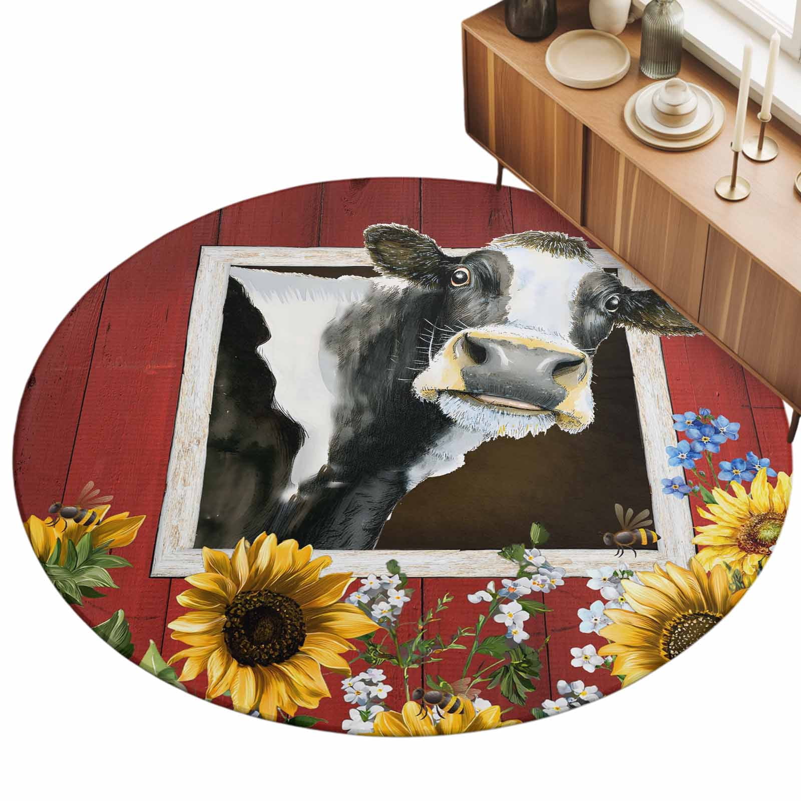 6ft Round Rug Cows Sunflowers Area Rugs for Living Room Bedroom ...