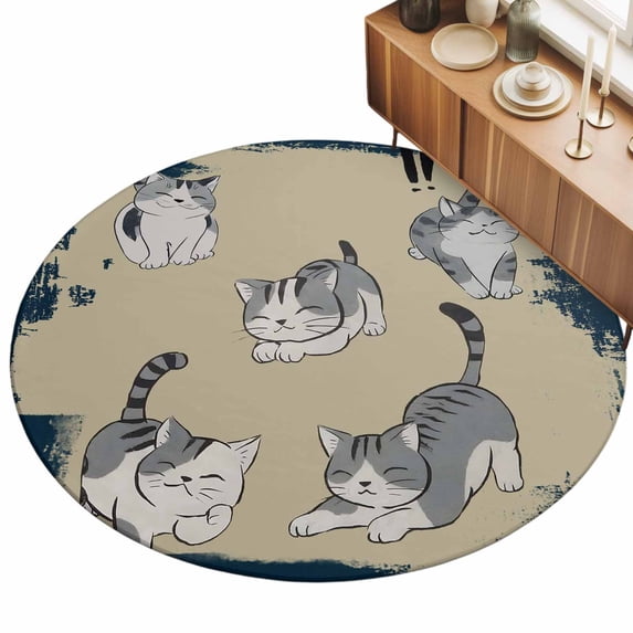 6ft Round Rug Cute Cat Area Rugs for Living Room Bedroom Washable Non ...