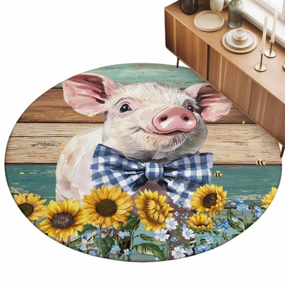6ft Round Rug Cute Pig Area Rugs for Living Room Bedroom Washable Non ...