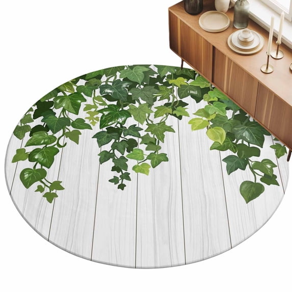6ft Round Rug Dark Green Leaf Area Rugs for Living Room Bedroom ...