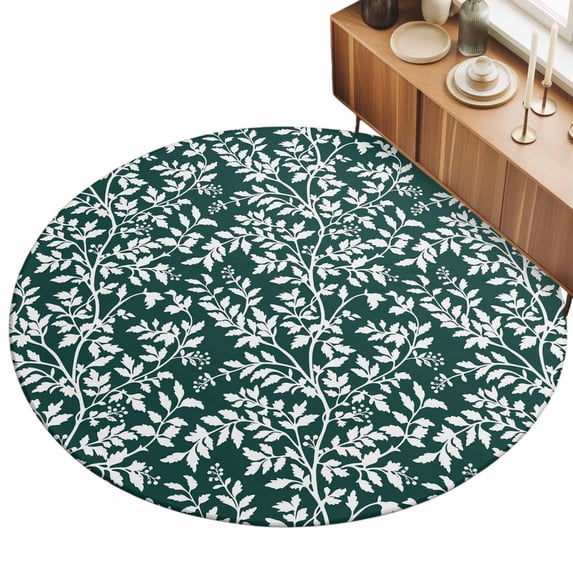 6ft Round Rug Dark Green Spring Floral Area Rugs for Living Room ...