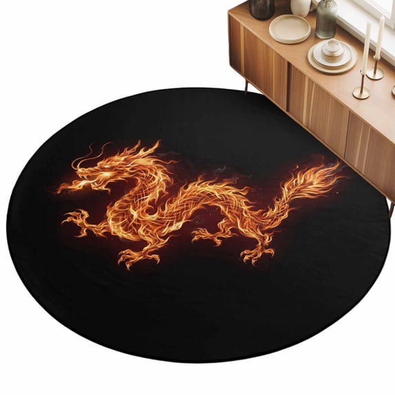 6ft Round Rug Dragon Flames Area Rugs for Living Room Bedroom Washable ...