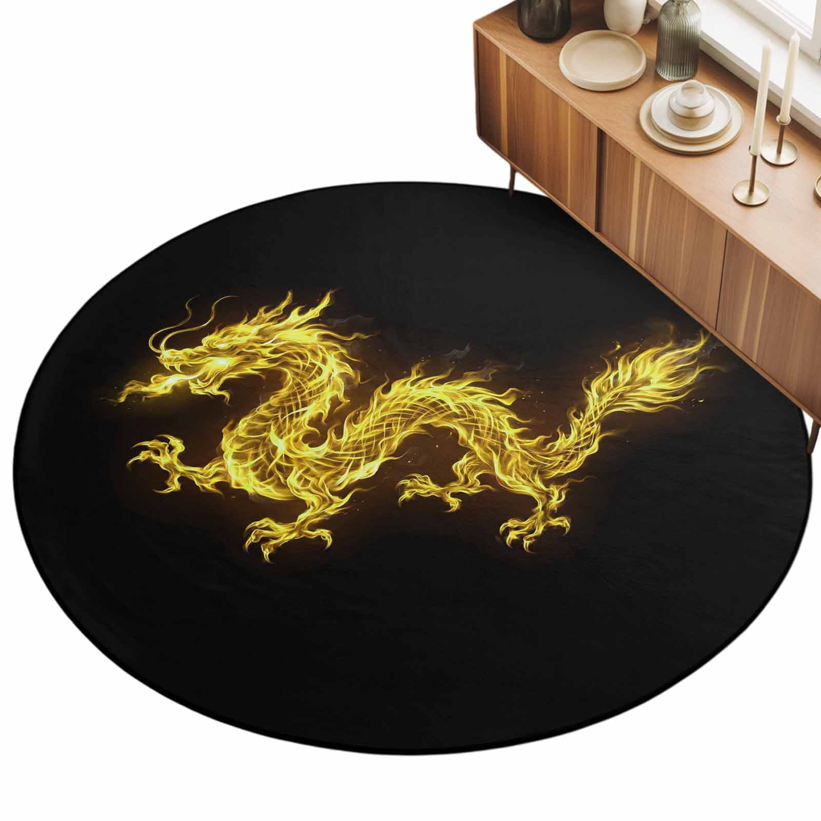 6ft Round Rug Dragon Flames Area Rugs for Living Room Bedroom Washable ...