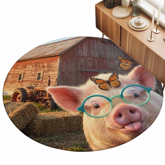 6ft Round Rug Farm Pig Area Rugs for Living Room Bedroom Washable Non ...