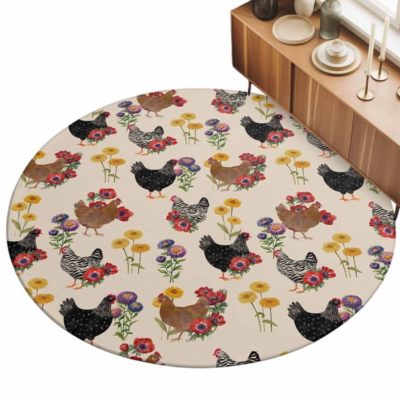 6ft Round Rug Farmhouse Rooster Area Rugs for Living Room Bedroom ...