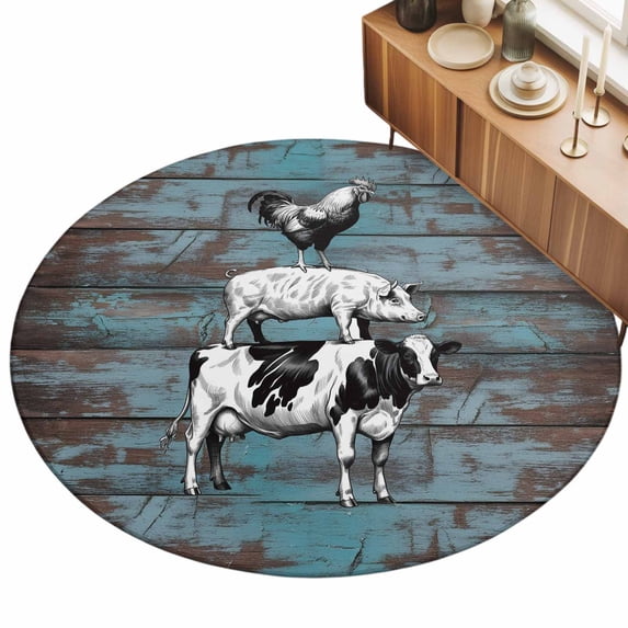 6ft Round Rug Farmhouse Wooden Grain Area Rugs for Living Room Bedroom ...