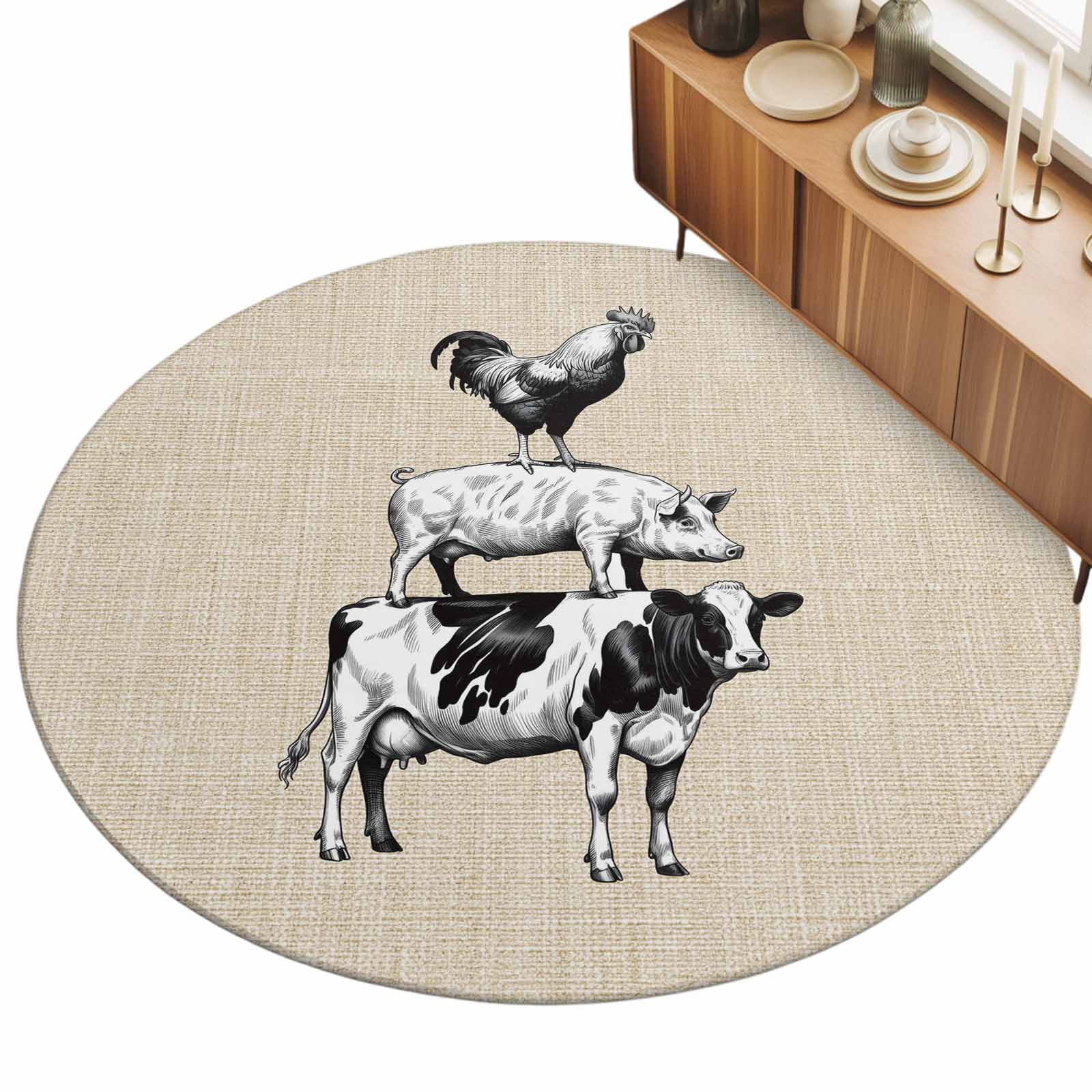 6ft Round Rug Farmhouse Wooden Grain Area Rugs for Living Room Bedroom ...