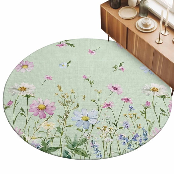 6ft Round Rug Flower Green Area Rugs for Living Room Bedroom Washable ...