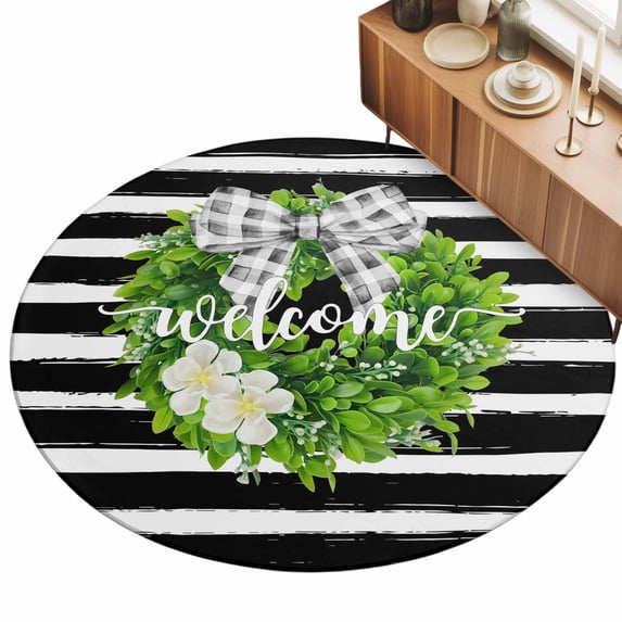 6ft Round Rug Flower Wreath Area Rugs for Living Room Bedroom Washable ...