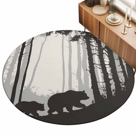 6ft Round Rug Forest Bear Area Rugs for Living Room Bedroom Washable ...