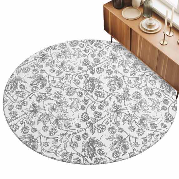 6ft Round Rug Gray Flowers Area Rugs for Living Room Bedroom Washable ...